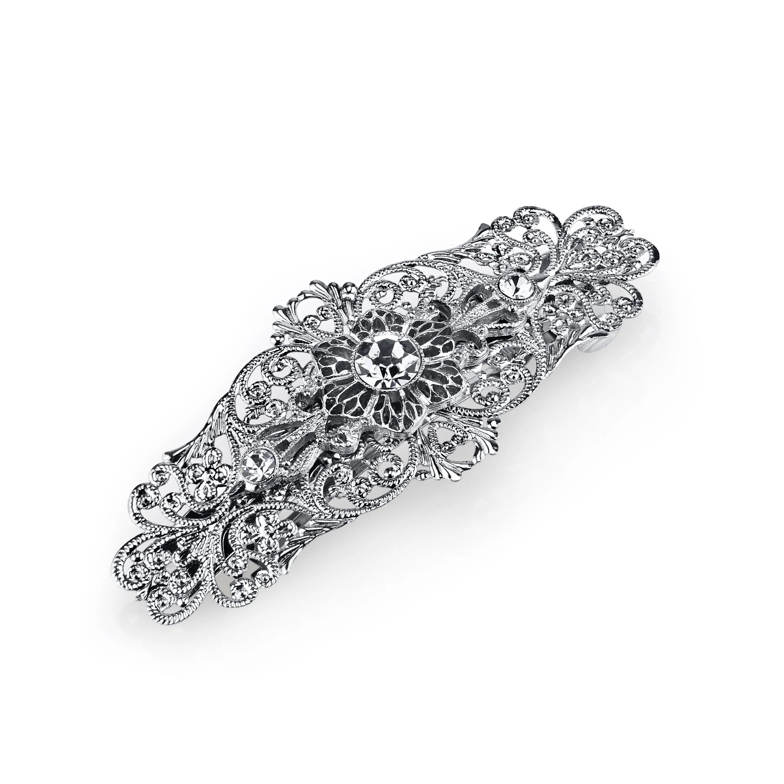 Bridal Opulent Filigree Round Crystal Bar Hair Barrette by 1928 Jewelry ...